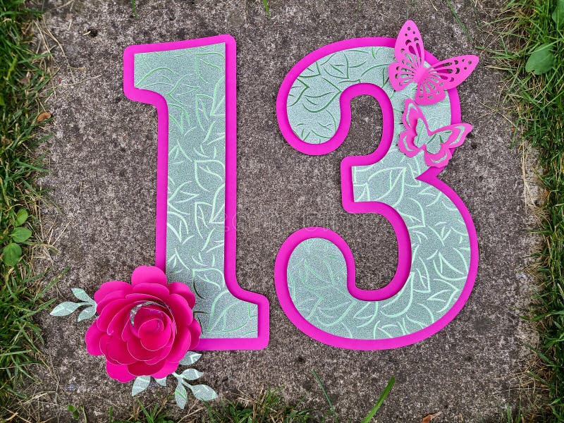 The Number 13, Butterflies and a Flower are Cut Out of Colored Papers ...