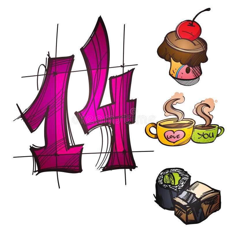 Number 14, Cake and Sushi. the Elements for Infographics with a Hand ...