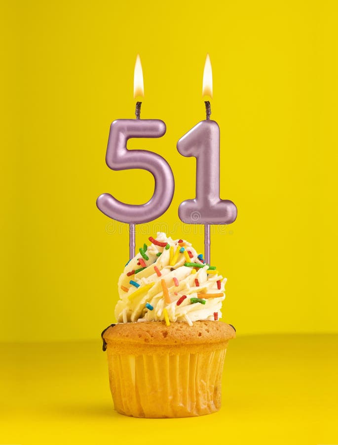 Number 51 Candle - Birthday Card Design in Yellow Background Stock ...