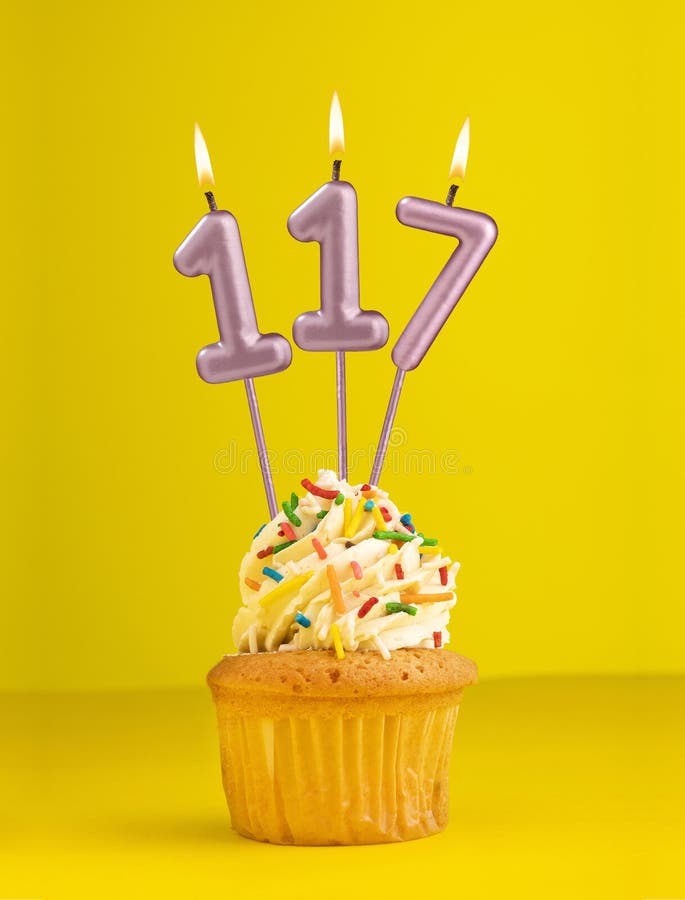 Number 117 Candle Birthday Card Design Yellow Background Stock Photos ...