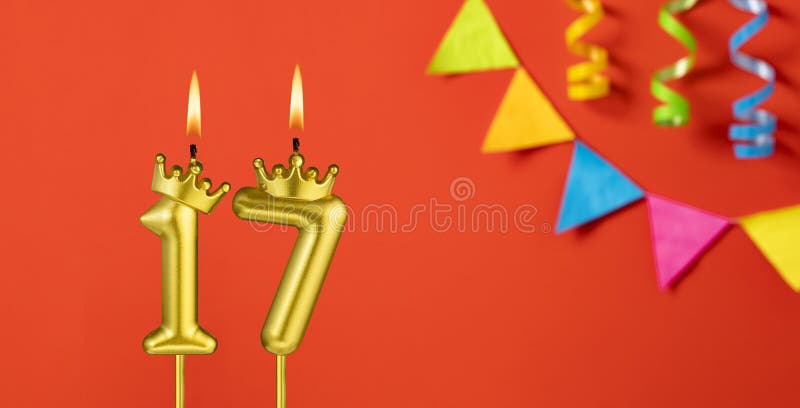 Number 17 Candle Birthday Celebration Orange Background Pennants Stock ...