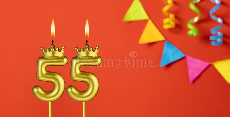 Number 55 Candle - Birthday Celebration on an Orange Background with ...