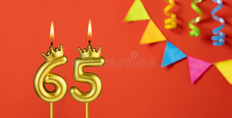 Number 65 Candle Birthday Celebration Orange Background Pennants Stock ...