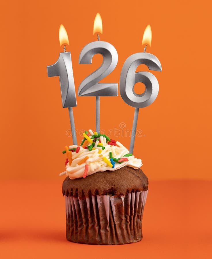 Number 126 Candle - Birthday Cupcake on Orange Background Stock Photo ...