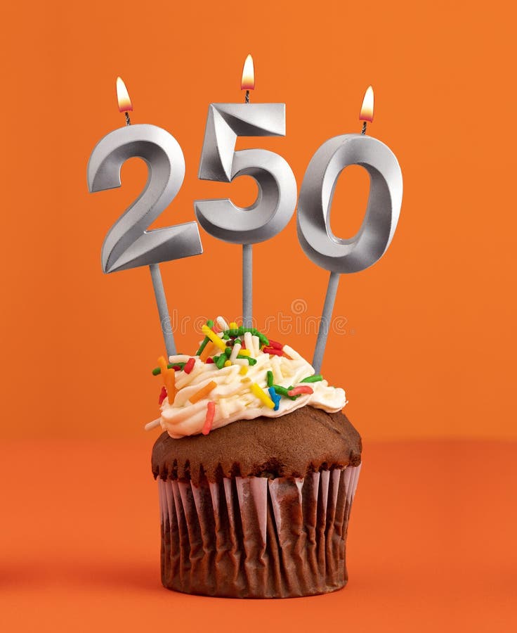 Number 250 Candle - Birthday Cupcake on Orange Background Stock Image ...