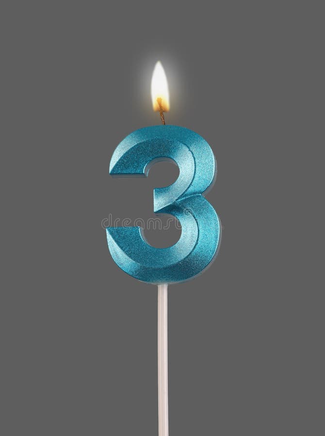 3, Number Candle, Candlelight, Fire for Birthday, Isolated Stock Photo ...