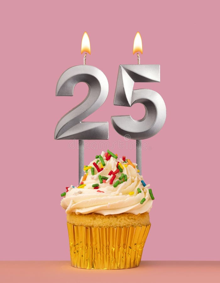 Number 25 Candle with Cupcake - Birthday Card Stock Image - Image of ...