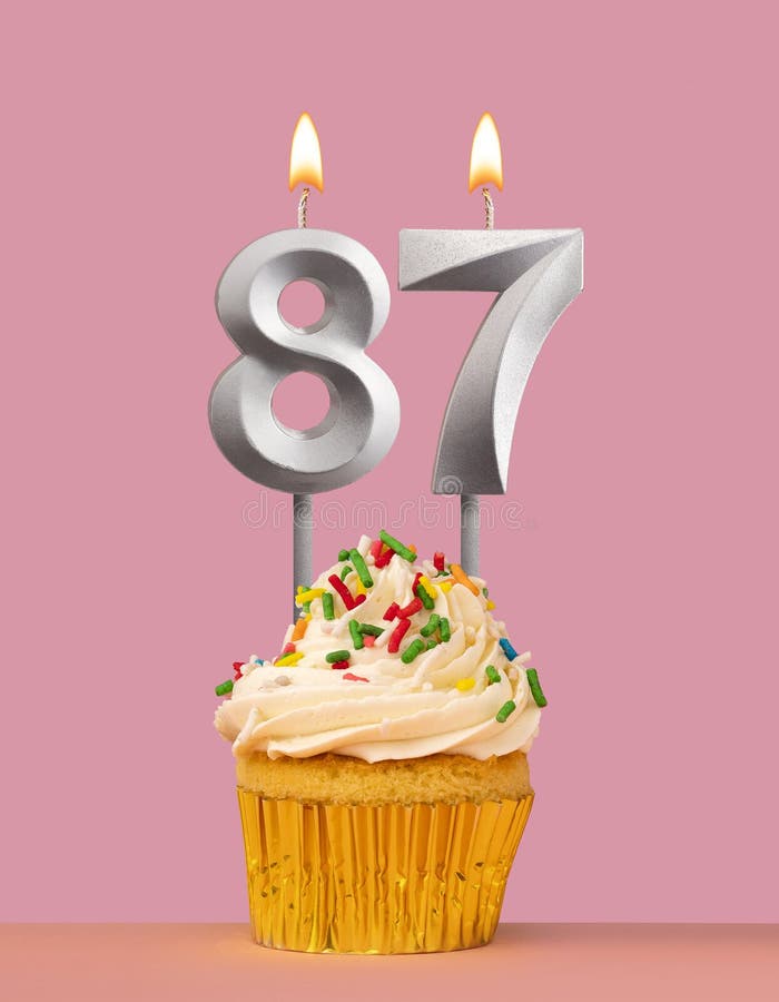 Number 87 Candle with Cupcake - Birthday Card Stock Image - Image of ...