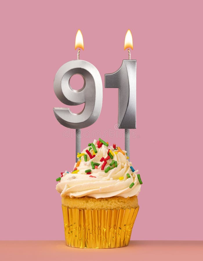 Number 91 Candle with Cupcake - Birthday Card Stock Photo - Image of ...