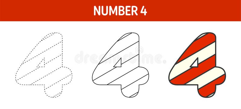 Number 4 Candy Cane, Tracing and Coloring Worksheet for Kids Stock ...