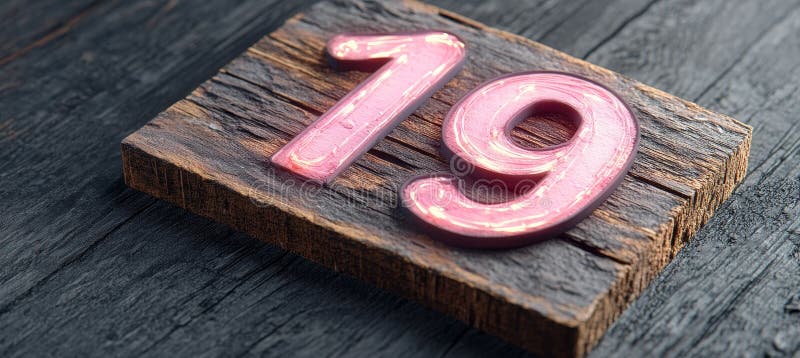 Number 19 Carved in Wood , Number Nineteen on Rustic Wooden Surface ...