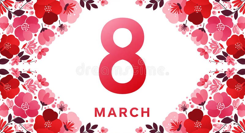 Number "8" Centered in Bold, Gradient Red, with "March" in Capital ...