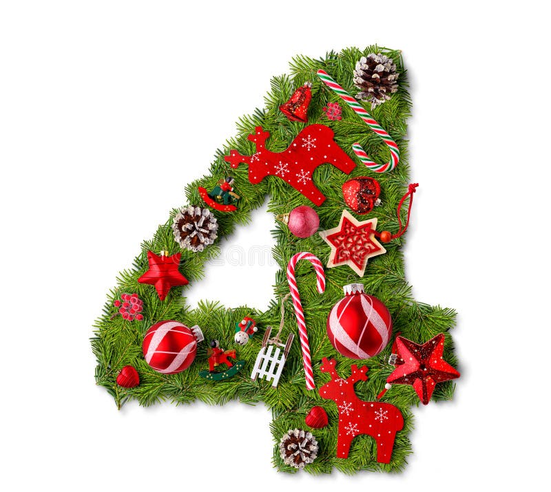 Number 4. Christmas Tree Decoration Stock Photo - Image of branch, font ...