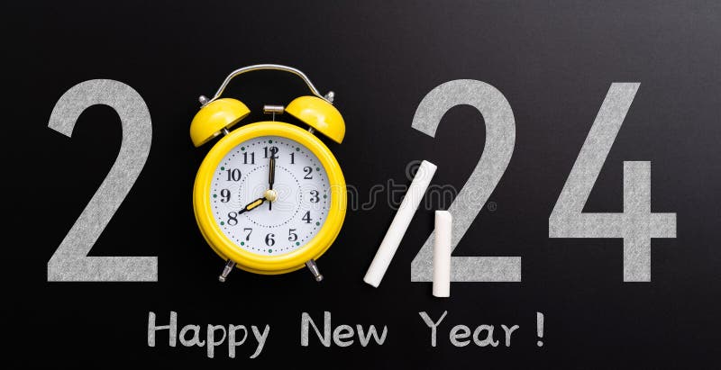 Number 2024 with Clock on the Blackboard Stock Image - Image of ...