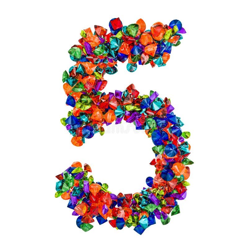 Number 5 from Colored Gemstones. 3D Rendering Stock Illustration ...