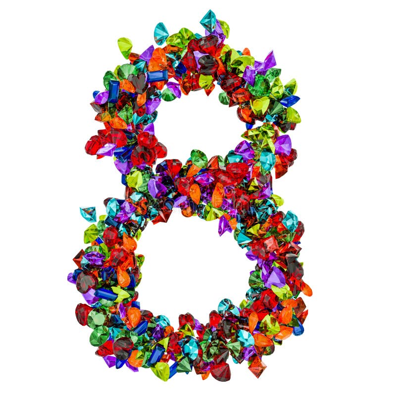 Number 8 from Colored Gemstones. 3D Rendering Stock Illustration ...