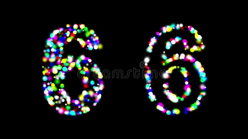 Number 6 with Colorful Bokeh Lights on Plain Black Background Stock ...