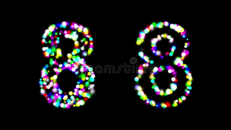 Number 8 with Colorful Bokeh Particles on Plain Black Background Stock ...
