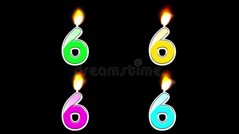 Number 6 Colorful Candle Lights on Plain Black Background Stock Footage ...