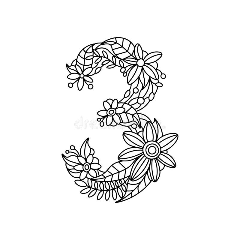 Number 3 Coloring Book for Adults Vector Stock Vector - Illustration of ...