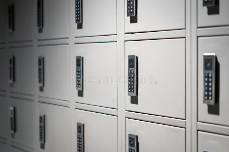 Number Combination Locks on Gray Cabinets Stock Photo - Image of modern ...
