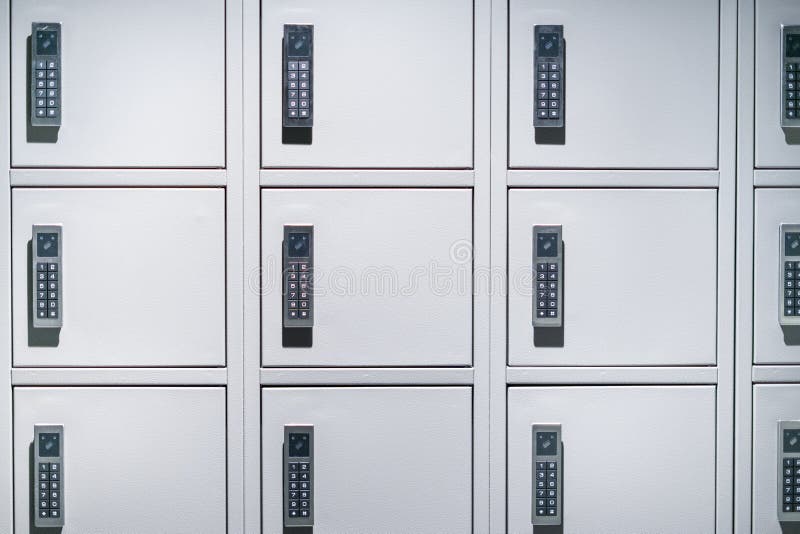Number Combination Locks on Gray Cabinets Stock Photo - Image of metal ...