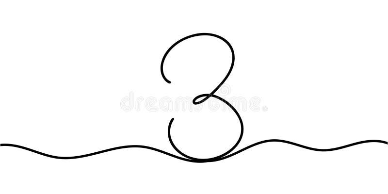 Number 3 in Continuous Line Drawing Style. Line Art of Number Three ...