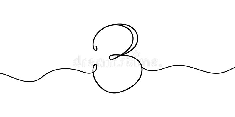 Number 3 in Continuous Line Drawing Style. Line Art of Number Three ...