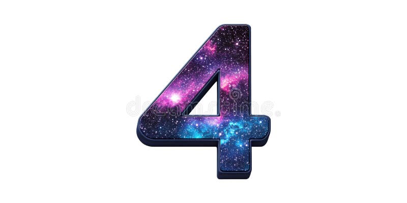 Number 4 with Cosmic Galaxy Texture. Celestial Design Symbolizing ...