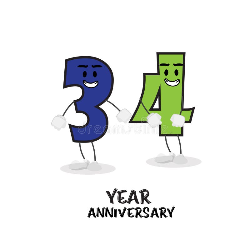 34 Number Cute Year Anniversary Celebration Design Vector Template ...