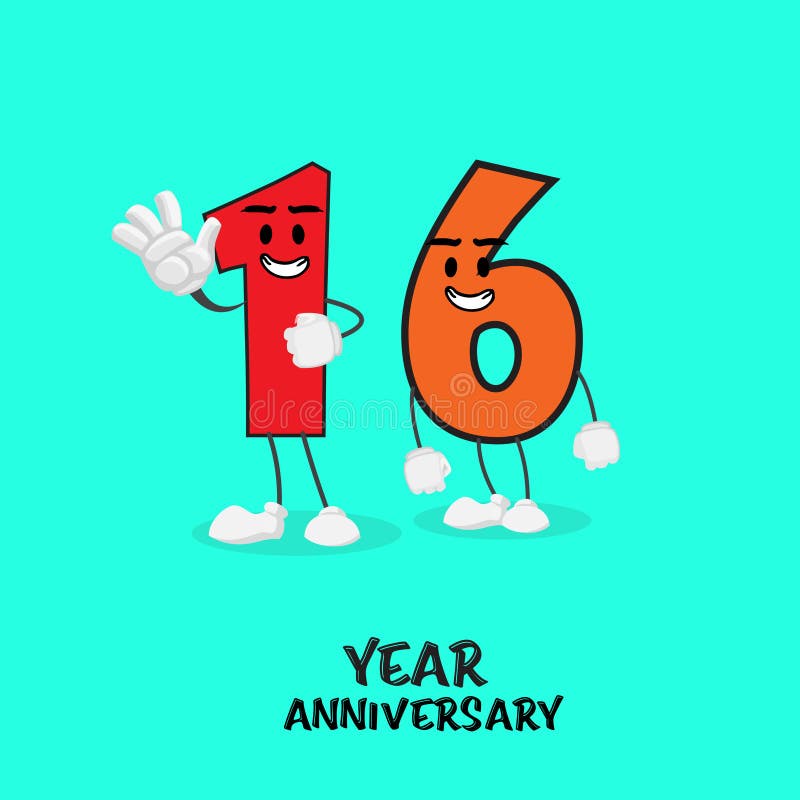 16 Number Cute Year Anniversary Celebration Design Vector Template ...
