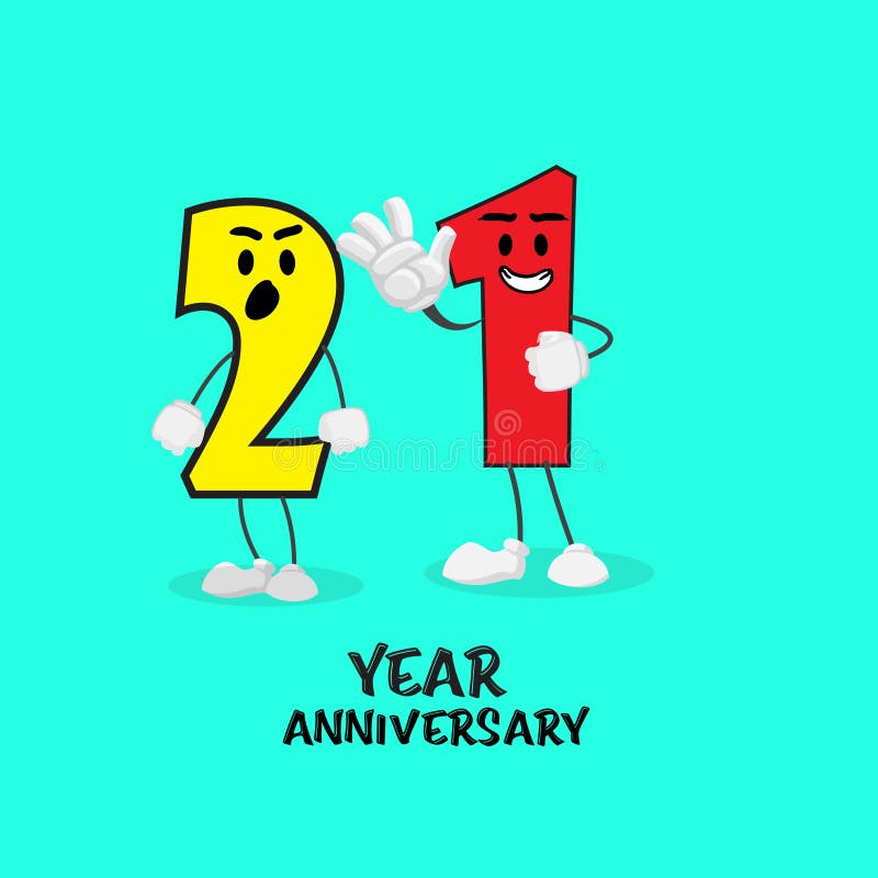 21 Number Cute Year Anniversary Celebration Design Vector Template ...