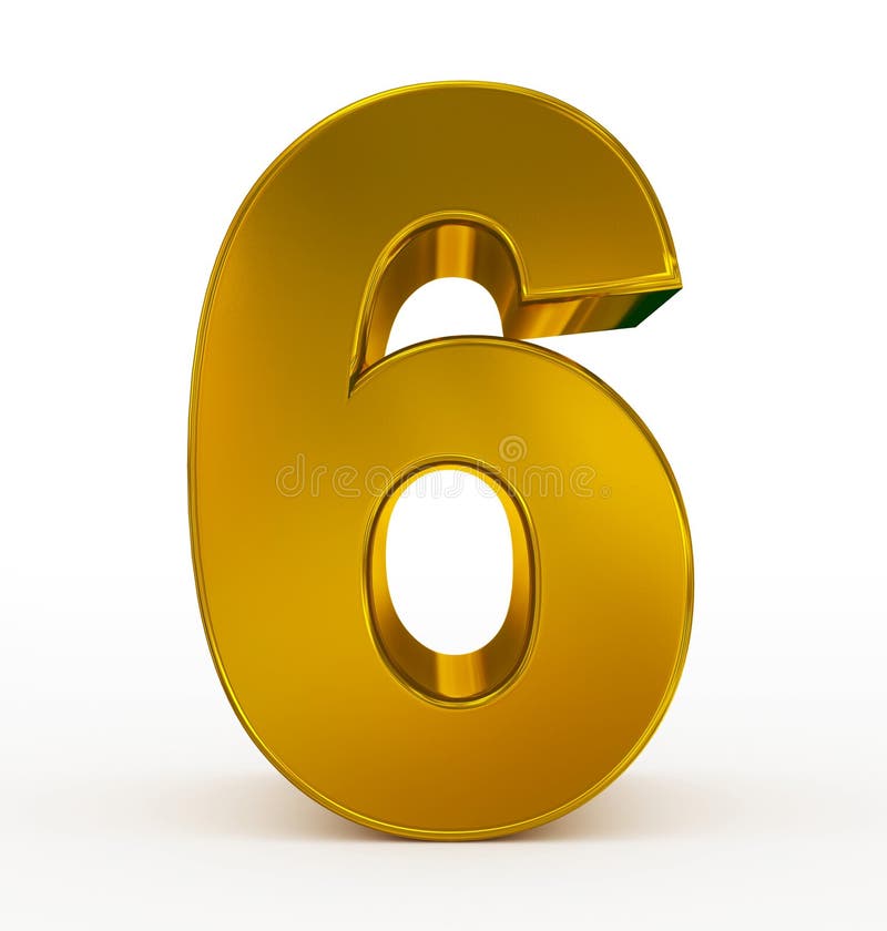 Number 6 3d Golden Isolated on White Stock Illustration - Illustration ...