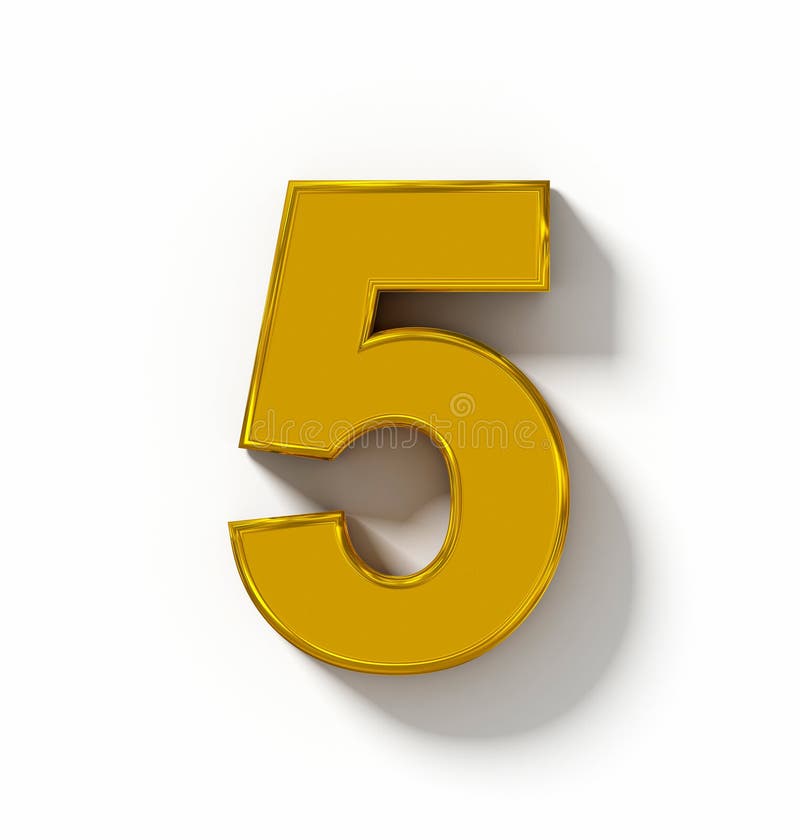 Number 5 3D Golden Isolated on White with Shadow - Orthogonal Pr Stock ...