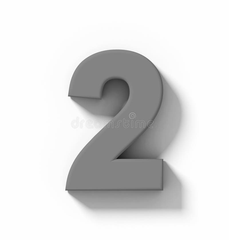 Number 2 3D Medium Gray Isolated on White with Shadow - Orthogonal ...