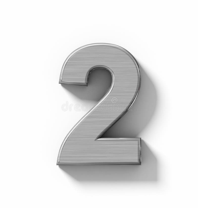 Number 2 3D Metal Isolated on White with Shadow - Orthogonal Pro Stock ...