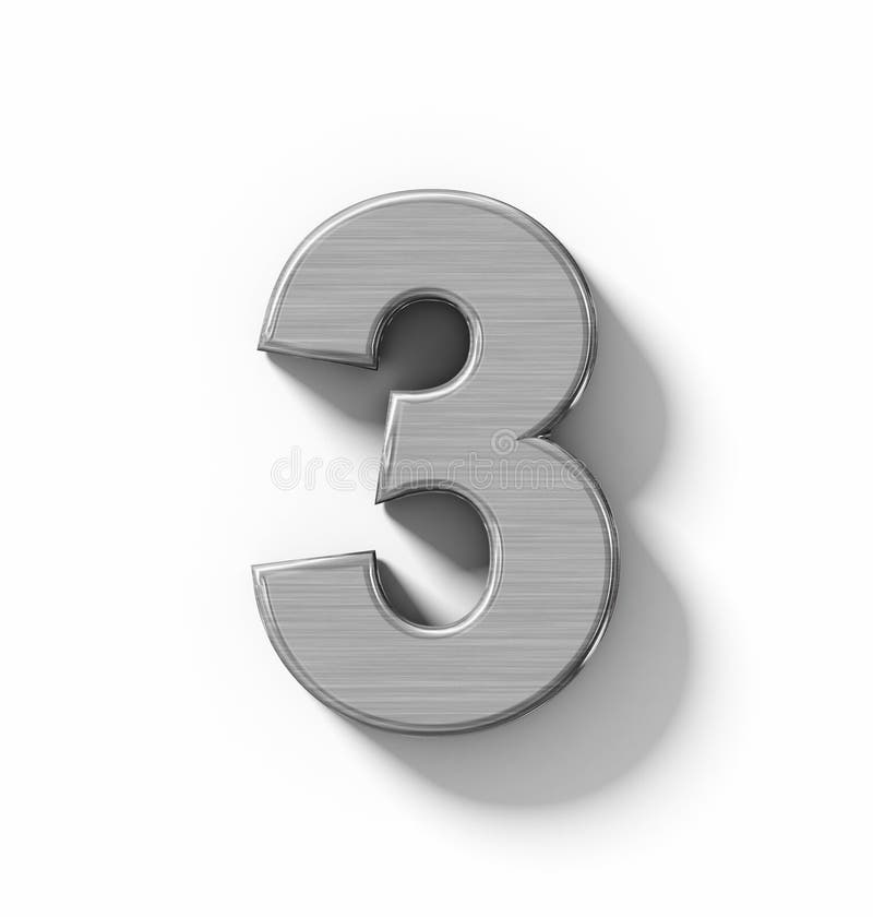 Number 3 3D Metal Isolated on White with Shadow - Orthogonal Pro Stock ...