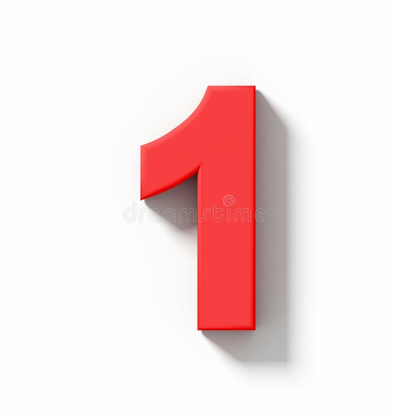 Number 1 3D Red Isolated on White with Shadow - Orthogonal Projection ...