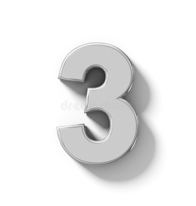 Number 3 3D Silver Isolated on White with Shadow - Orthogonal Pr Stock ...