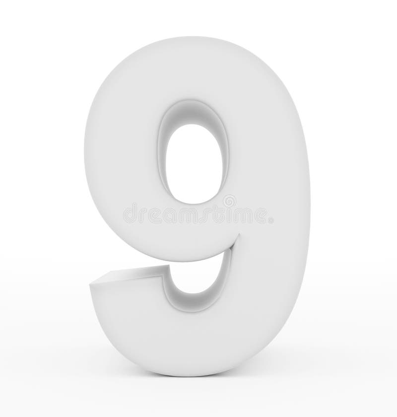 Number 9 3d White Isolated on White Stock Illustration - Illustration ...