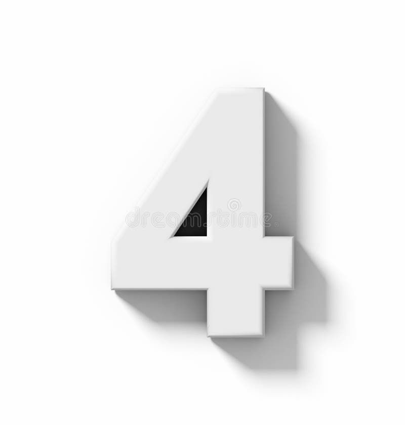 Number 4 3D White Isolated on White with Shadow - Orthogonal Pro Stock ...