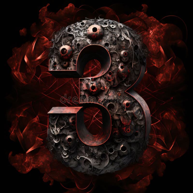 Number 3 on a Dark Background with Red Smoke. 3d Rendering Stock ...