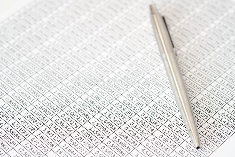 Number Data Spreadsheet with Ballpoint Pen Stock Photo - Image of ...