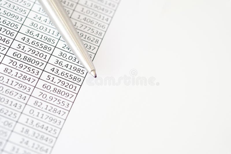 Number Data Spreadsheet with Ballpoint Pen Closeup Stock Photo - Image ...