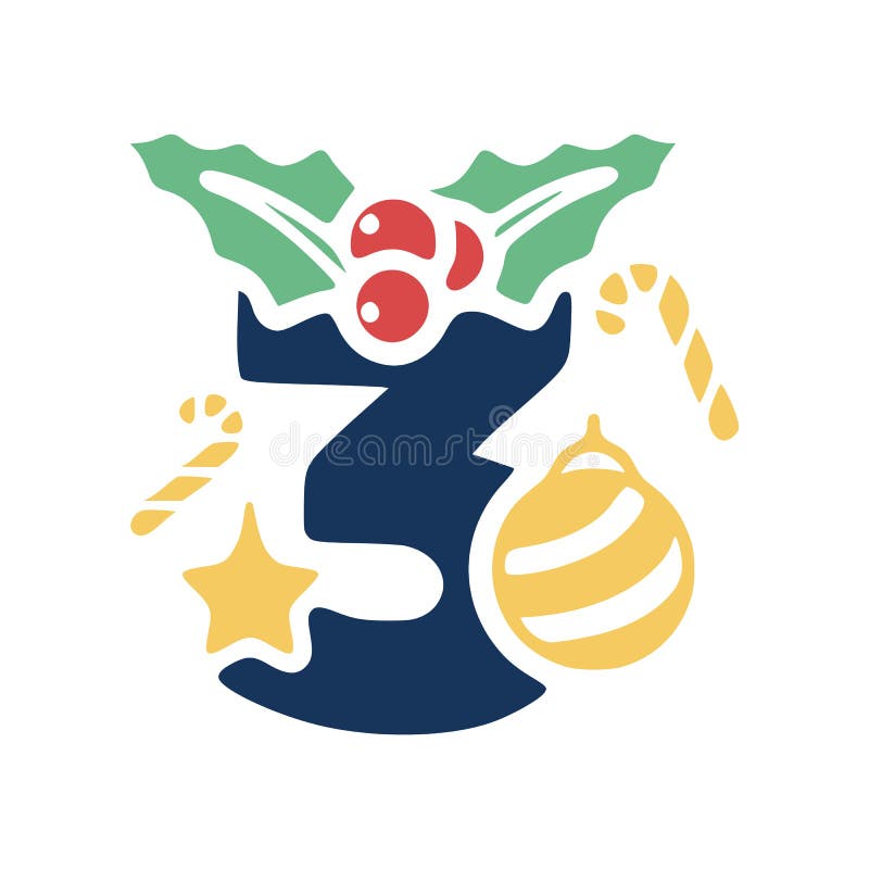 Number 3 is Decorated with Mistletoe and Christmas Elements Stock ...