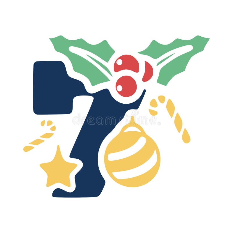 Number 7 is Decorated with Mistletoe and Christmas Elements Stock ...
