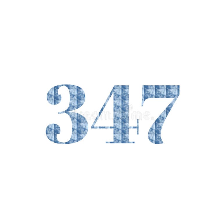 Number 347 Design with Cloud Texture on White and Black Background ...