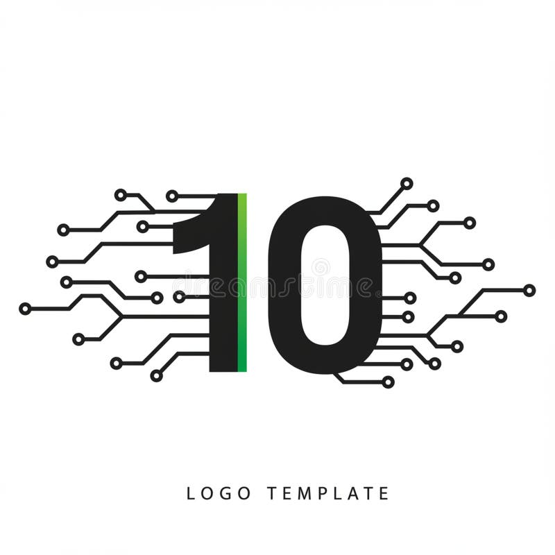 Number "10" Design Features a Bold, Black Typography with a Slender ...