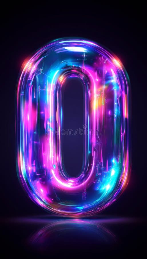 Number 0. Digit Zero in Vibrant Neon Style with Iridescent Colorful ...