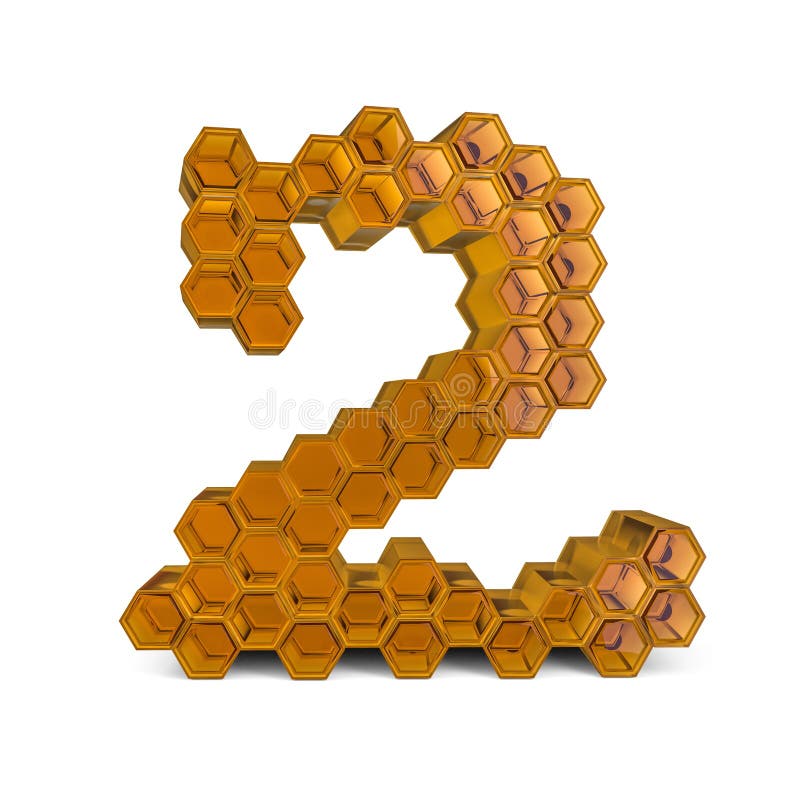 Number 2. Digital Sign. Orange Glossy Honeycomb Font. 3D Stock ...